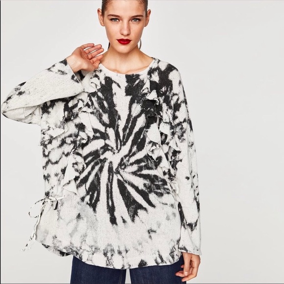 Zara | Sweaters | Zara Trafaluc Oversized Tie Dye Ruffle Sweater M ...